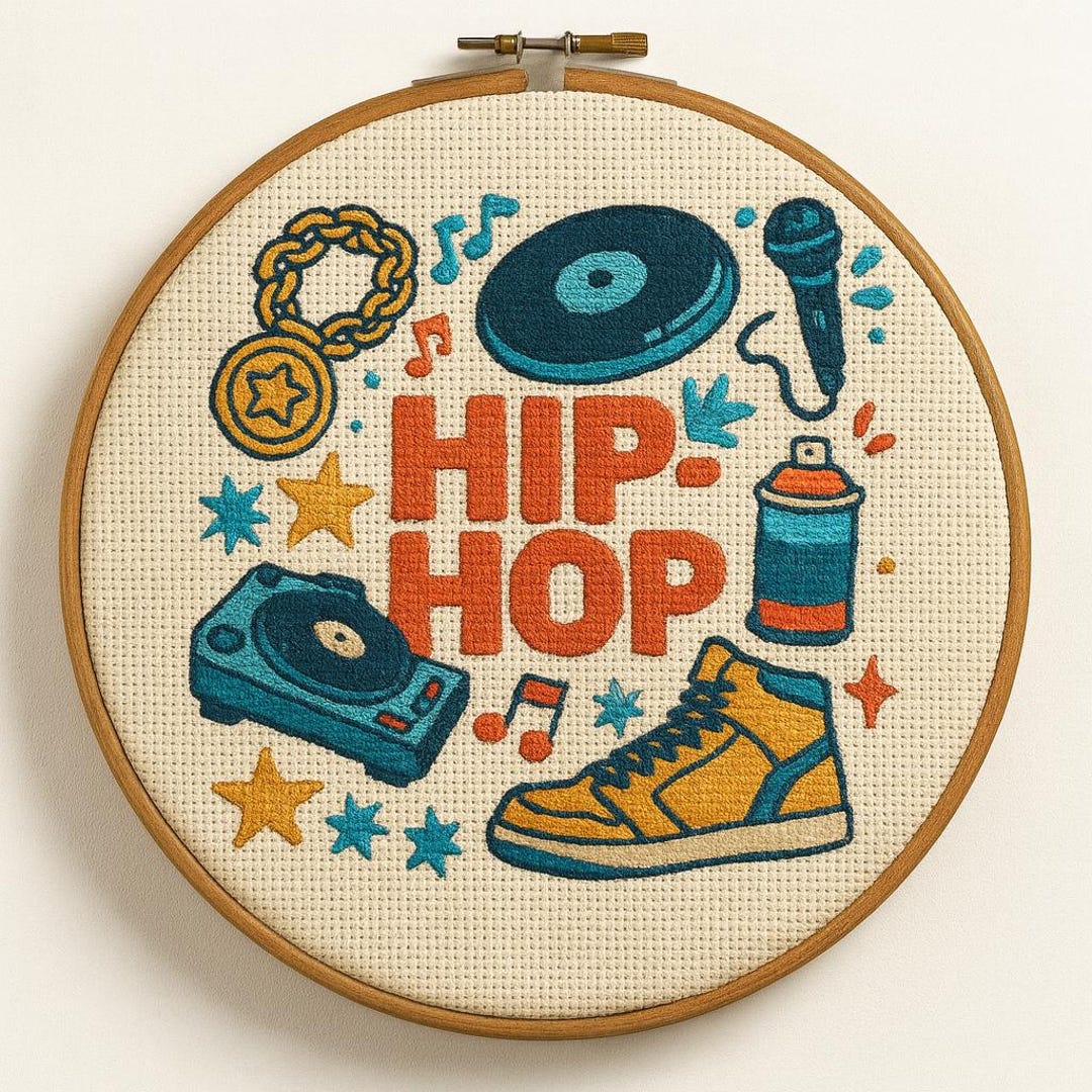 Hip Hop Cross Stitch Pattern PDF | Retro DJ Turntable Graffiti Mic ...