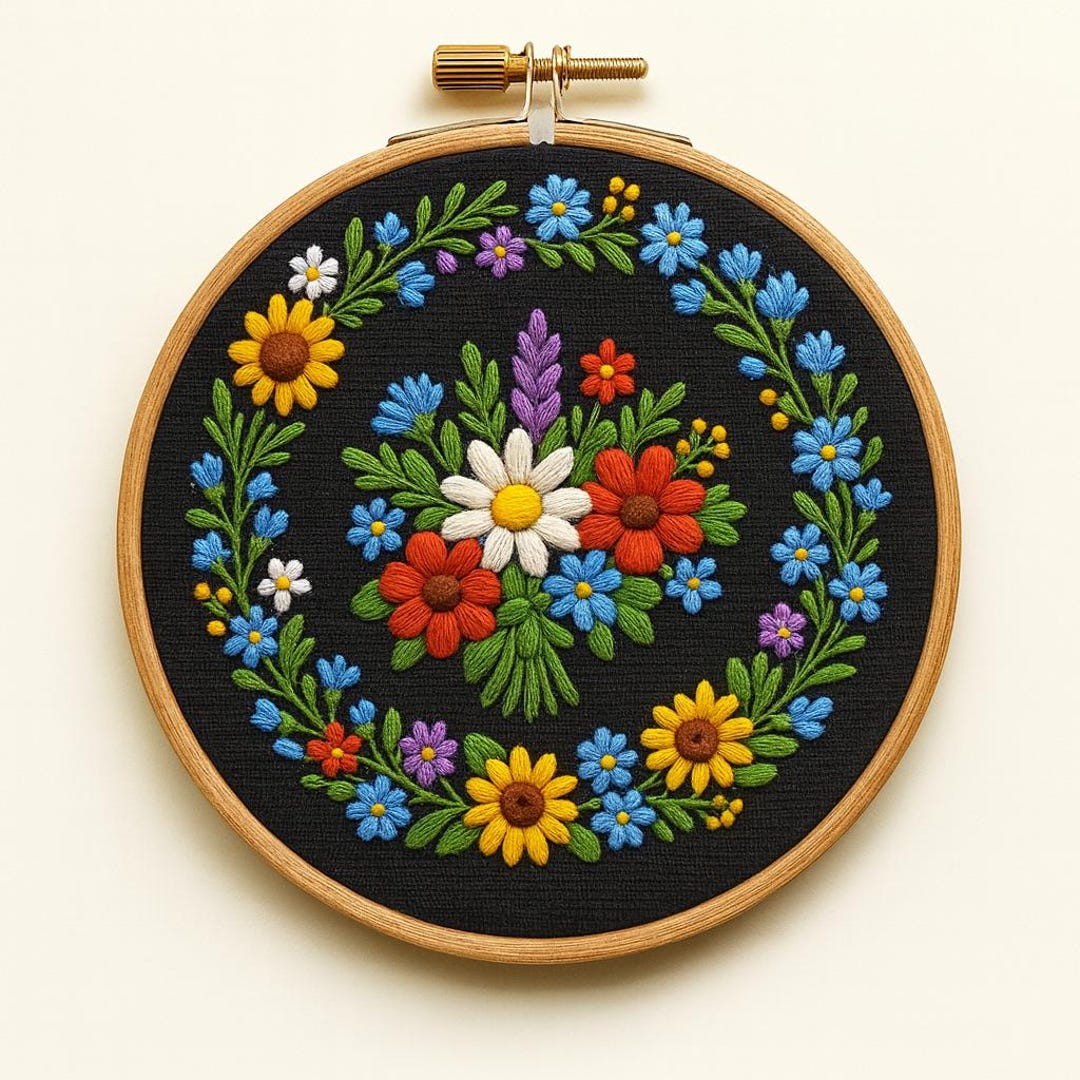 Floral Wreath Cross Stitch Pattern PDF | 150x150 Grid | Wildflowers ...