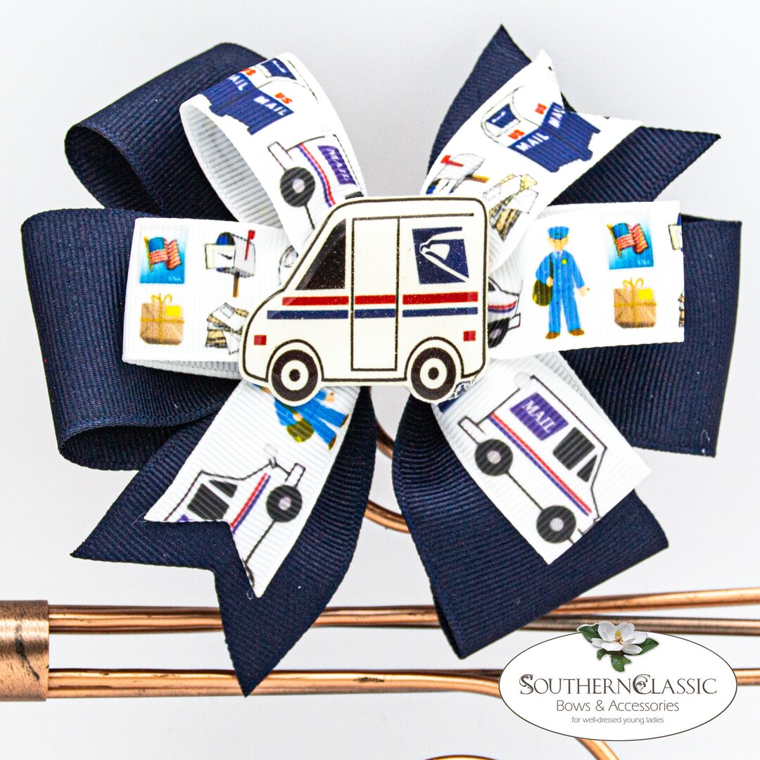 Mail Carrier Stacked Pinwheel Bow | Handmade Resin Mail Truck Center ...