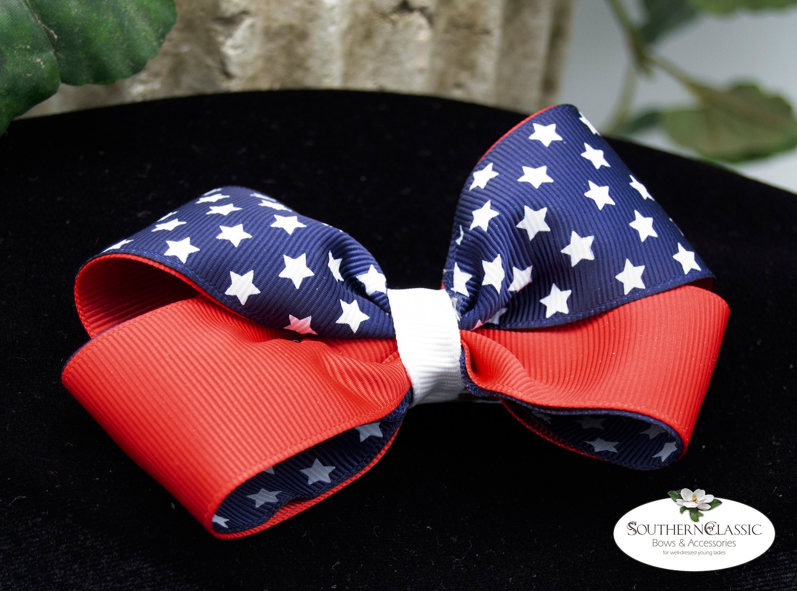 Stars on Top Bow Patriotic Red White and Blue Bow Star - Etsy