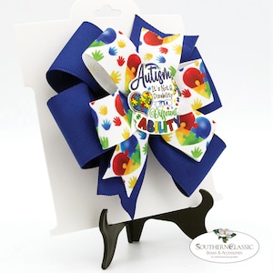 Autism Awareness Stacked Pinwheel Bow Puzzle Piece Hearts on White ...