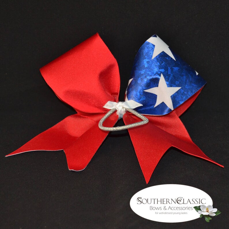 Tick Tock Cheer Bow Red White and Blue With Big White Stars - Etsy