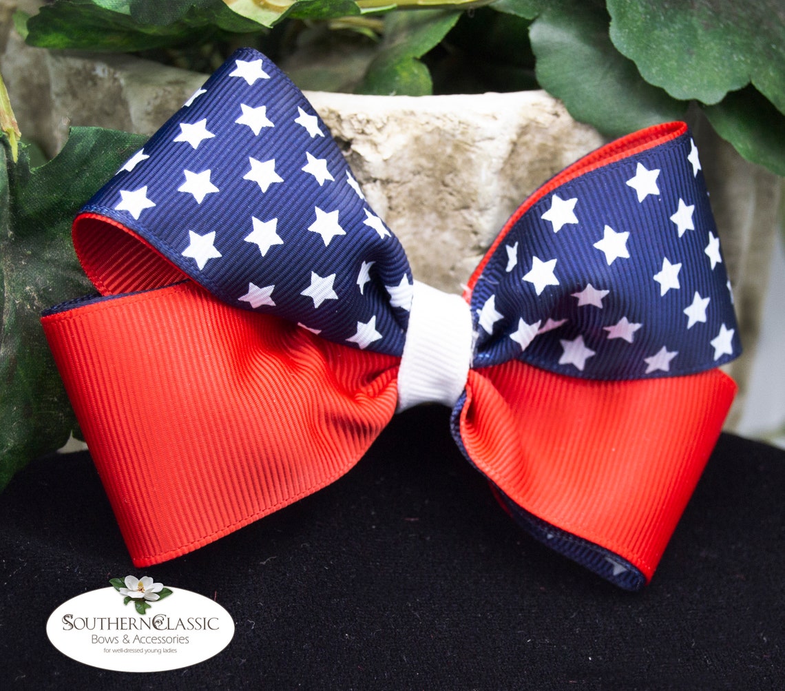 Stars on Top Bow Patriotic Red White and Blue Bow Star - Etsy