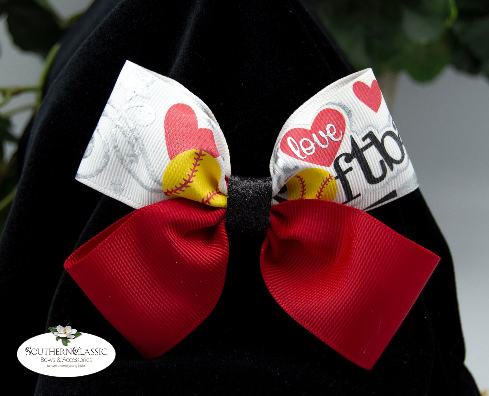 I Love Softball Bow 4-loop Bow Two-tone Bow With Foil - Etsy