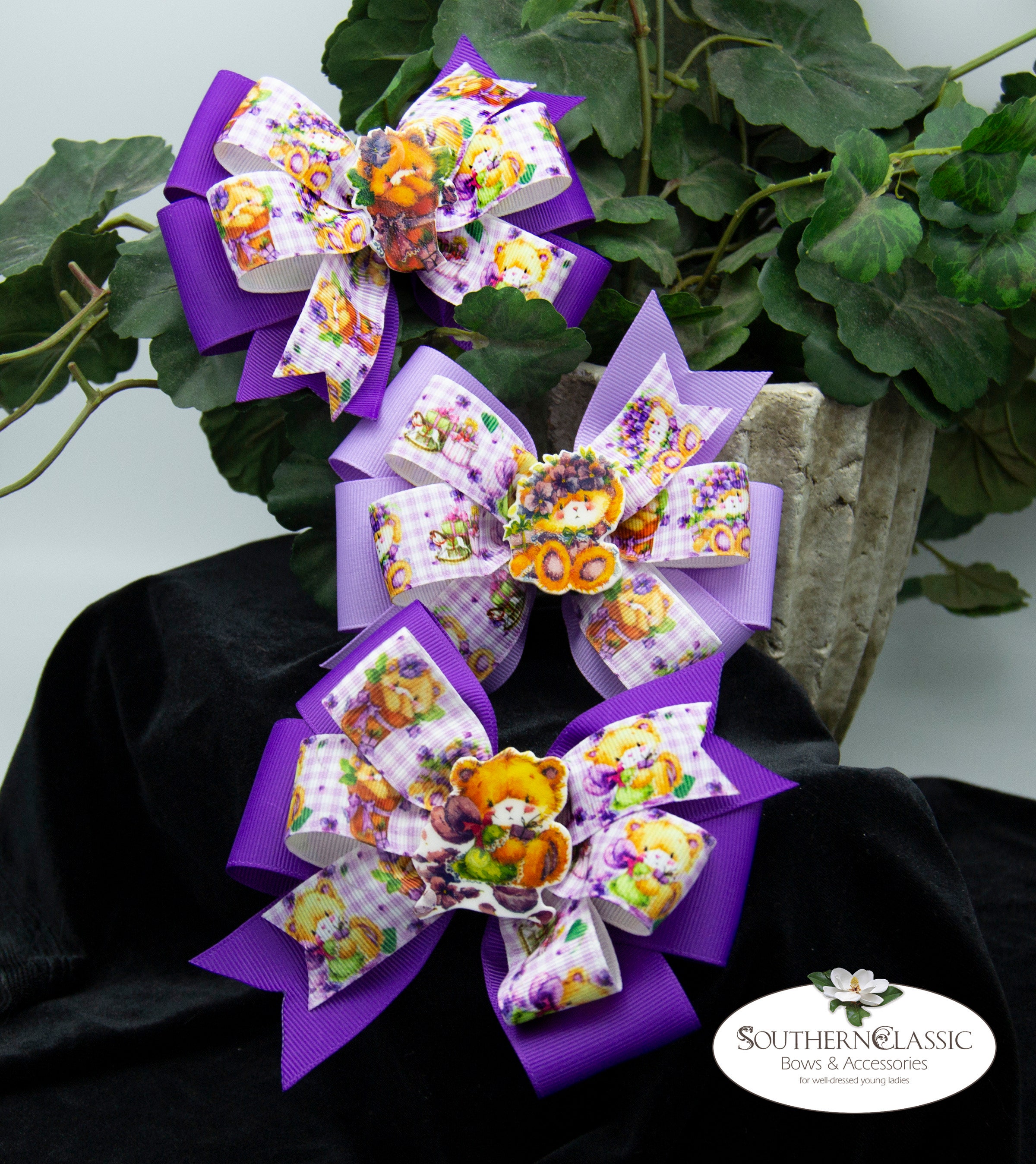 Purple Checks and Vintage Teddy Bears Stacked Boutique Hair - Etsy