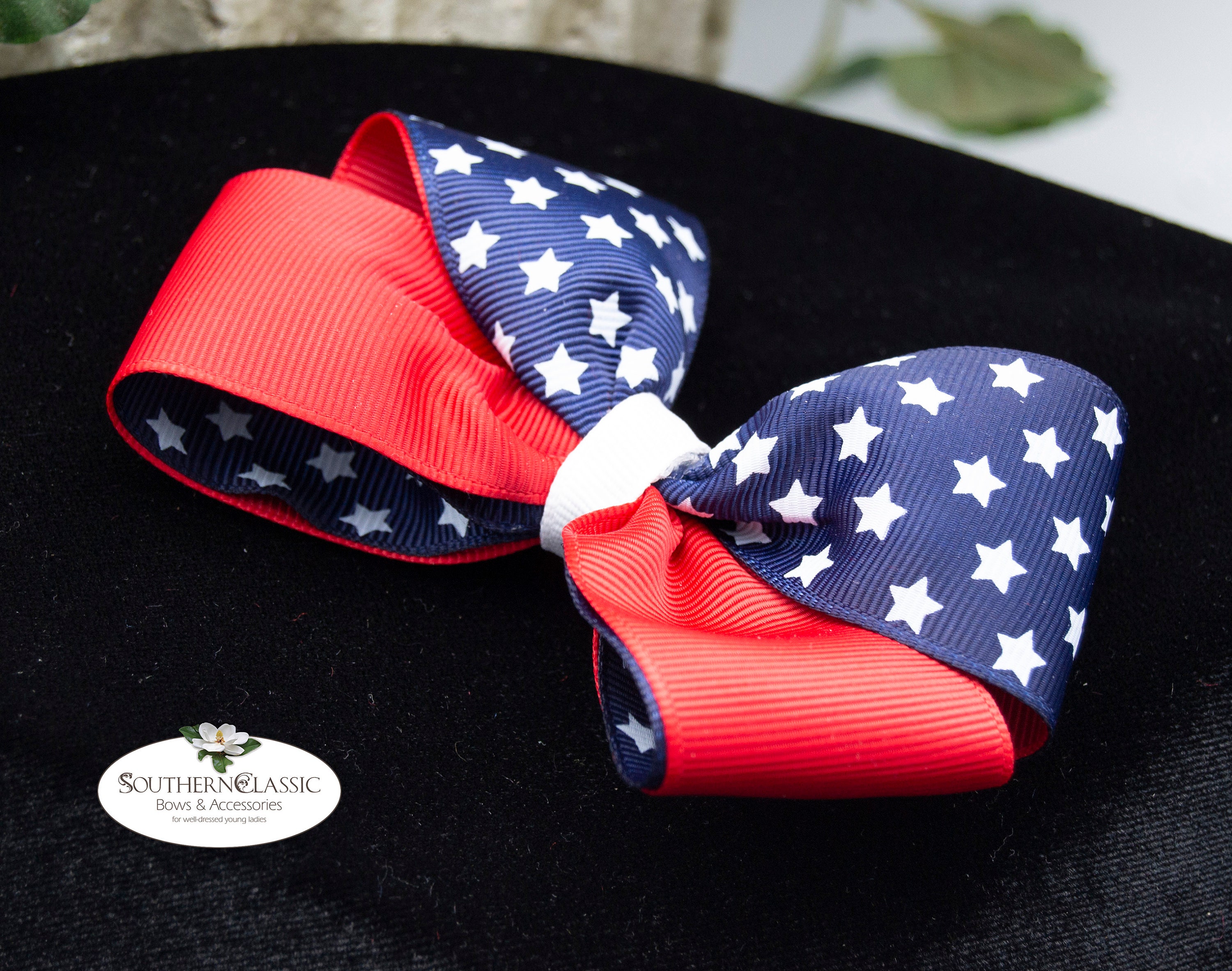 Stars on Top Bow | Patriotic Red White and Blue Bow | Star Print Bow ...