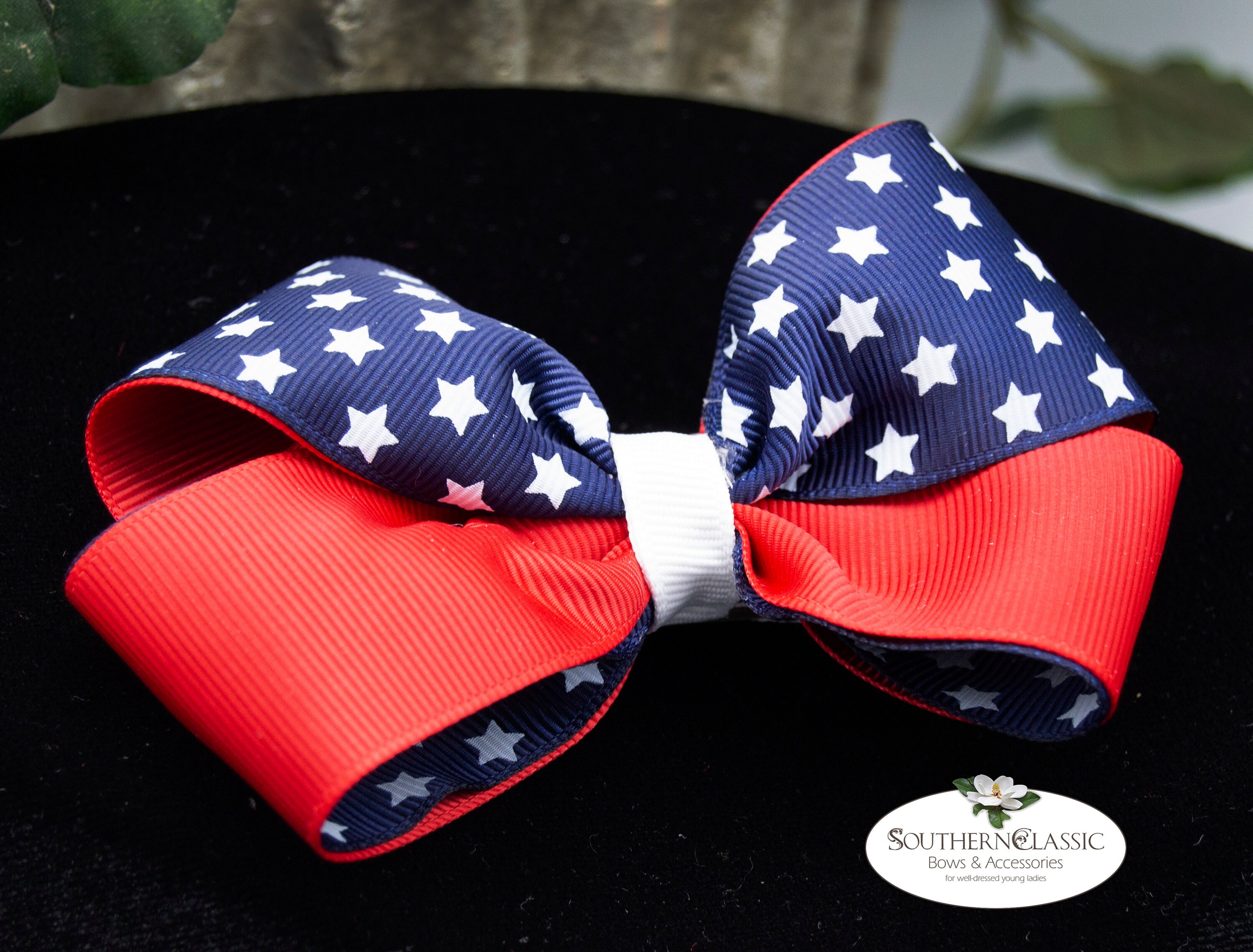 Stars on Top Bow | Patriotic Red White and Blue Bow | Star Print Bow ...