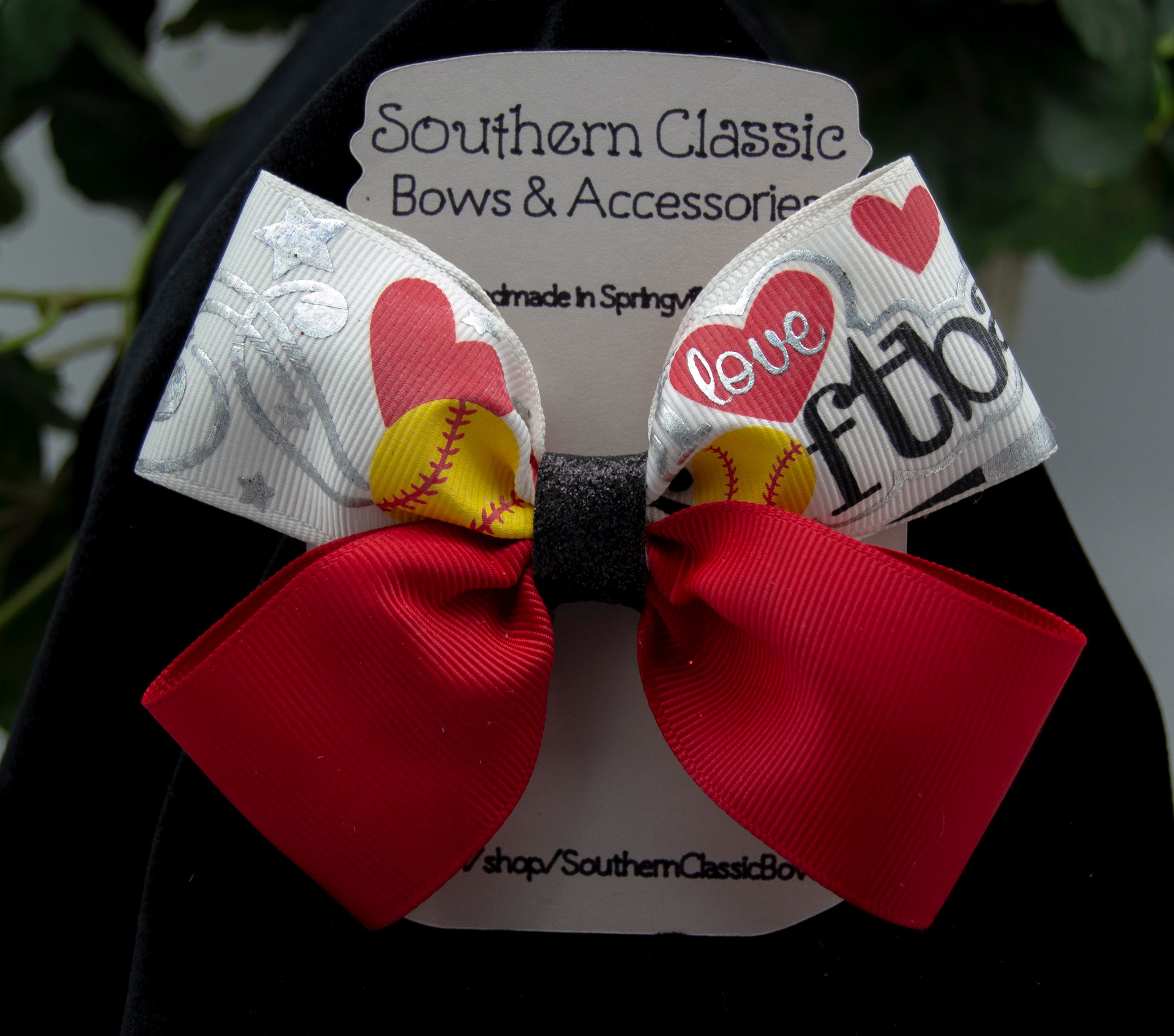 I Love Softball Bow 4-loop bow Two-tone bow with foil | Etsy