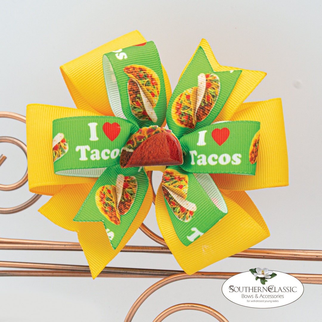 I Love Tacos Stacked Hair Bow Handmade Resin Taco Center Toddlers to ...