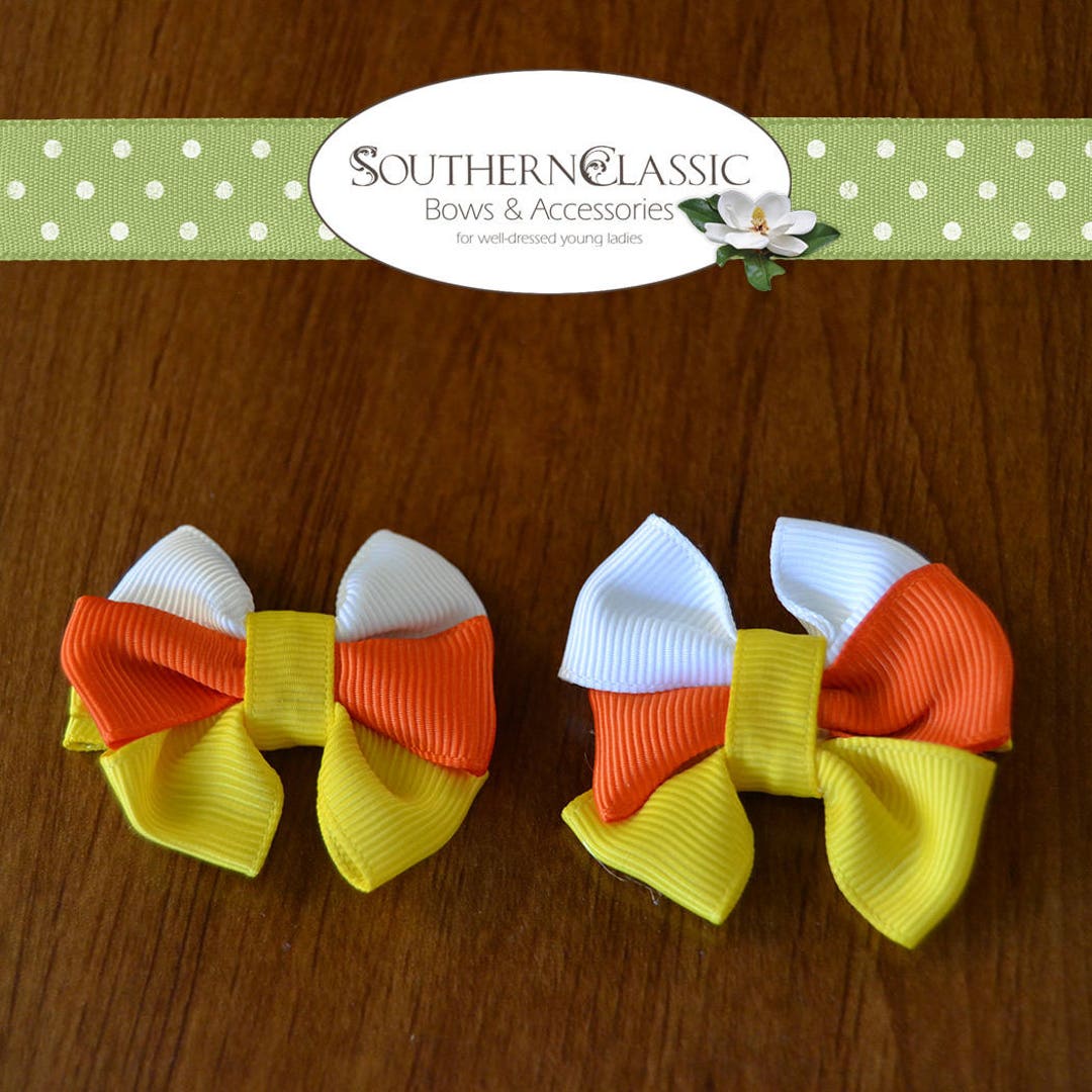 Candy Corn Pigtail Bows: Halloween Hair Clips, Set of 2 - Etsy