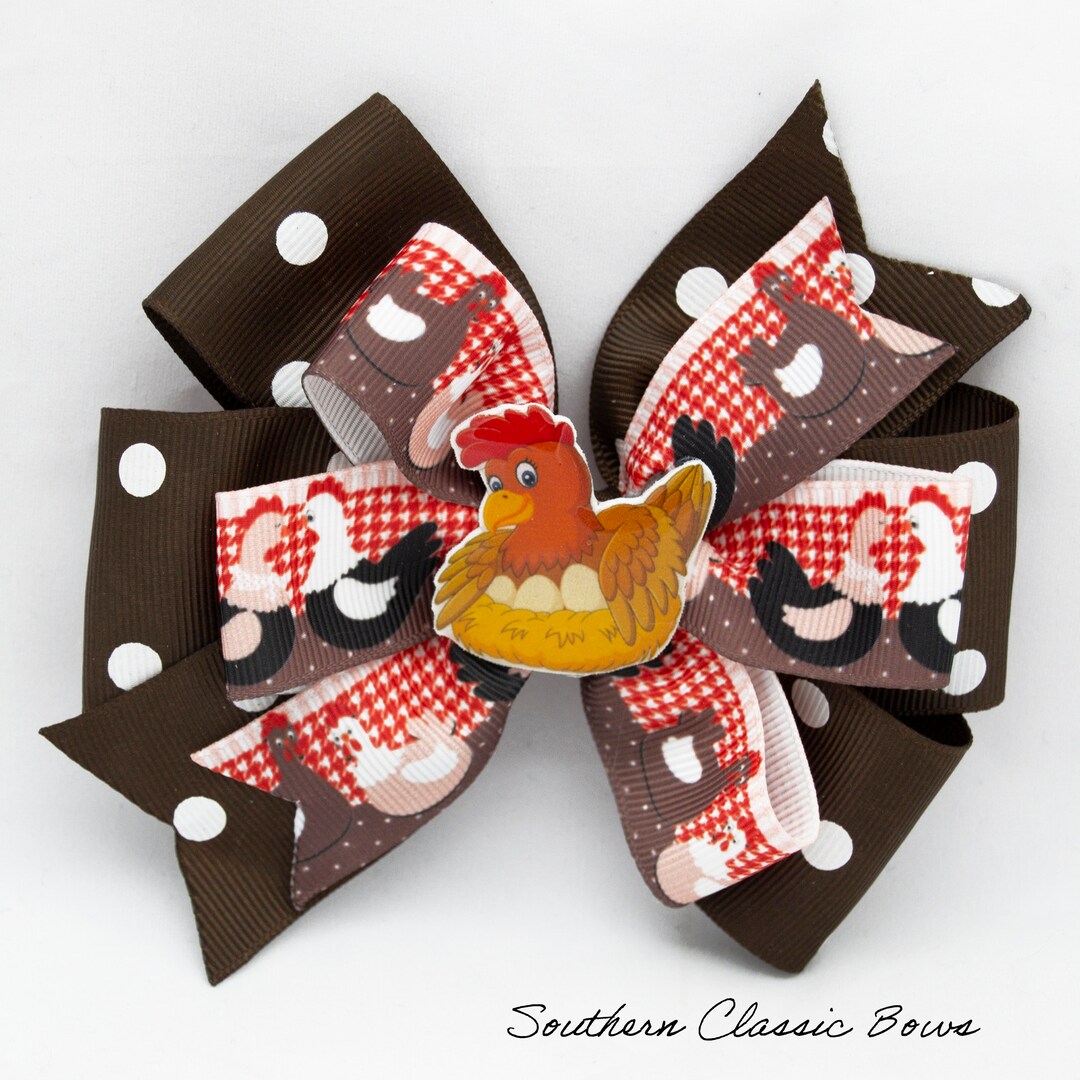 Cute Hens Stacked Pinwheel Bow Handmade Epoxy Resin Nesting Chicken ...