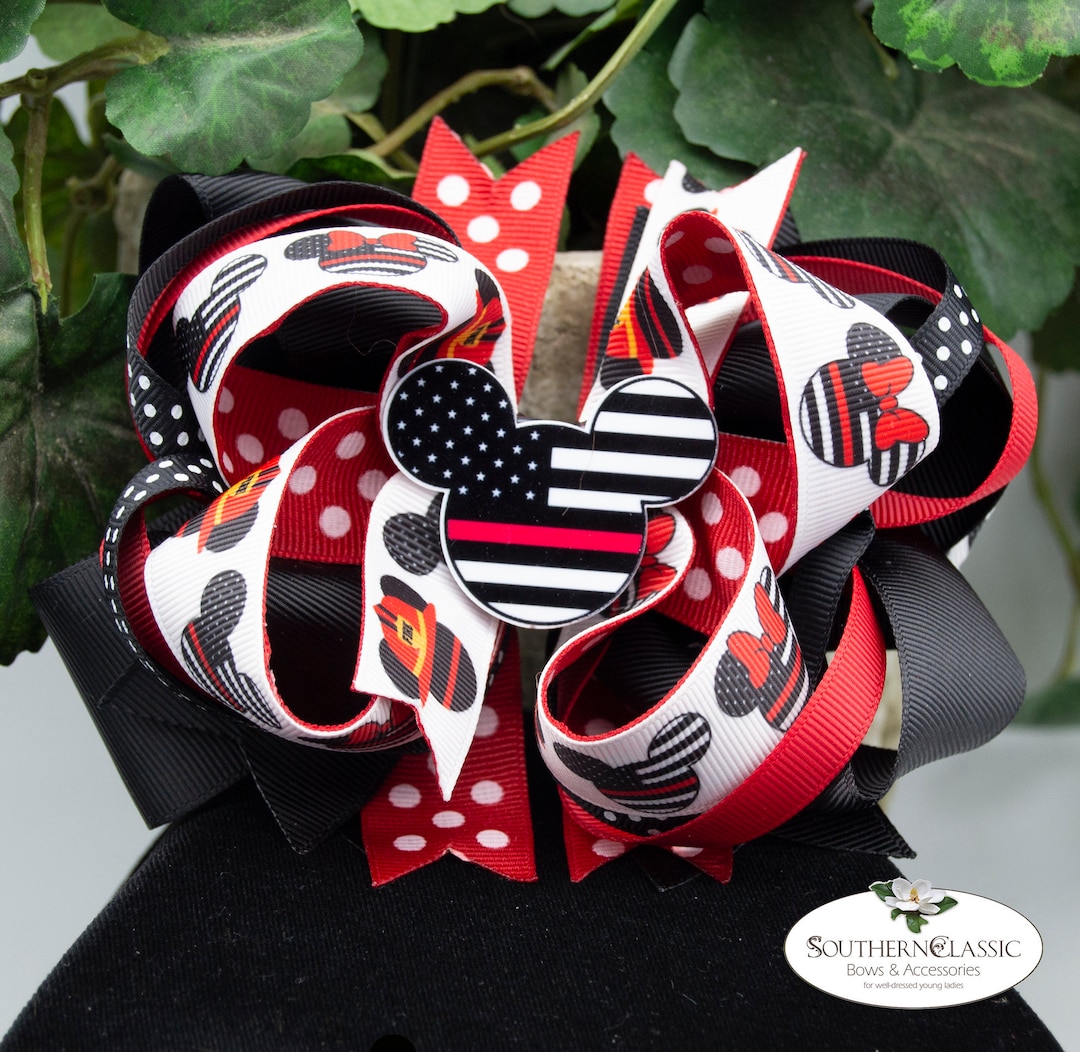 Mickey and Minnie Inspired Firefighter Stacked Boutique Hair Bow ...