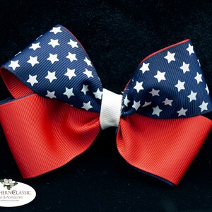 Stars on Top Bow | Patriotic Red White and Blue Bow | Star Print Bow ...