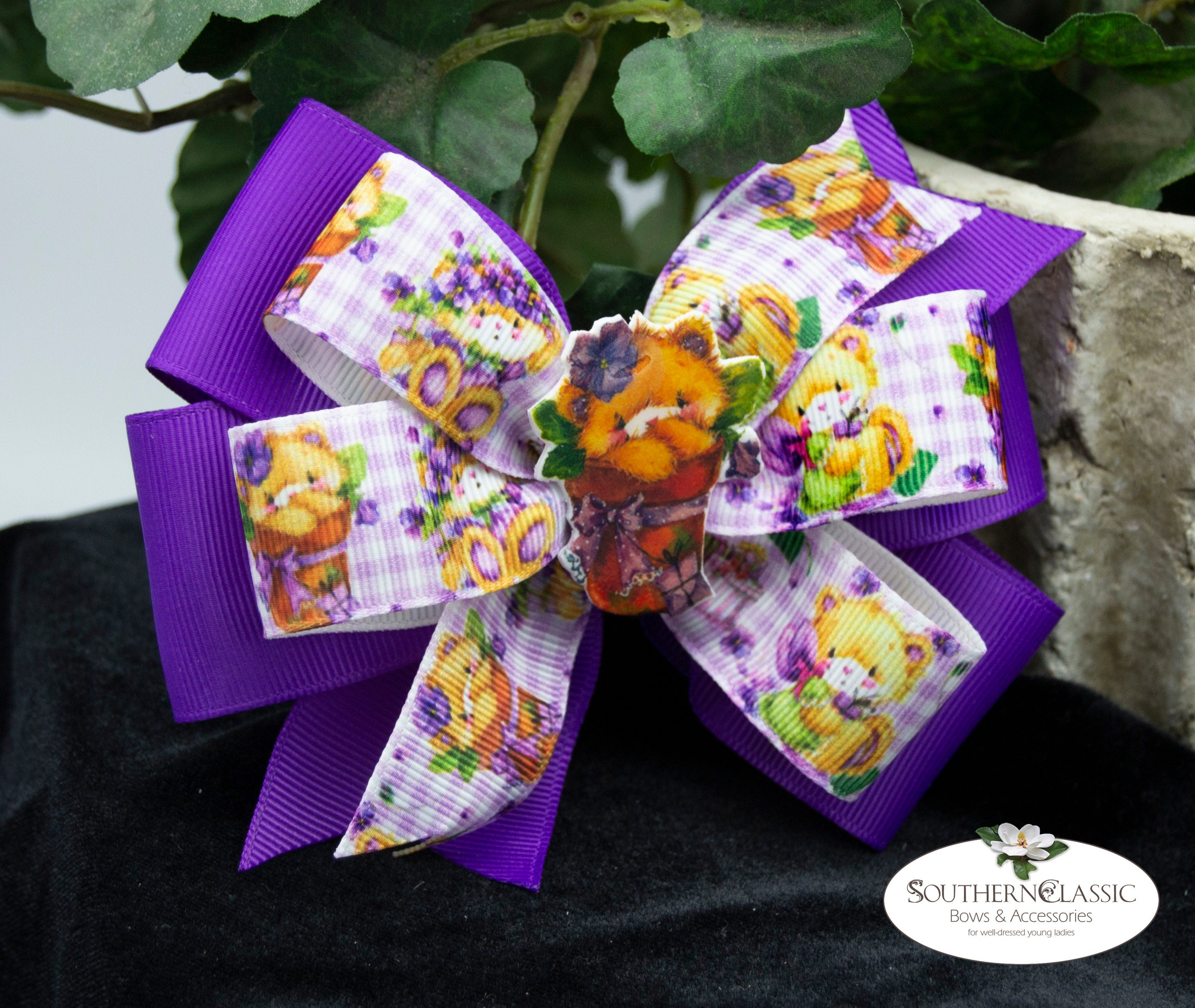 Purple Checks and Vintage Teddy Bears Stacked Boutique Hair - Etsy