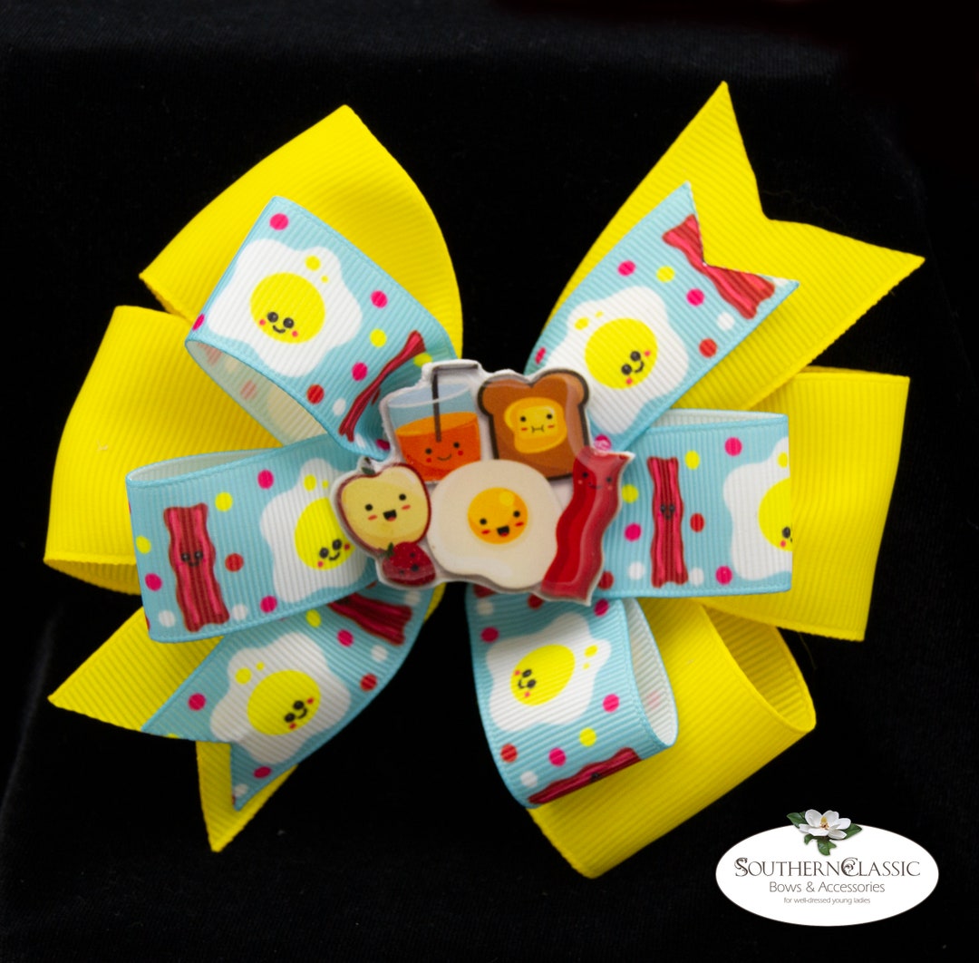 Breakfast Stacked Boutique Bow | Bacon and Eggs Hair Bow | Funny Foodie ...