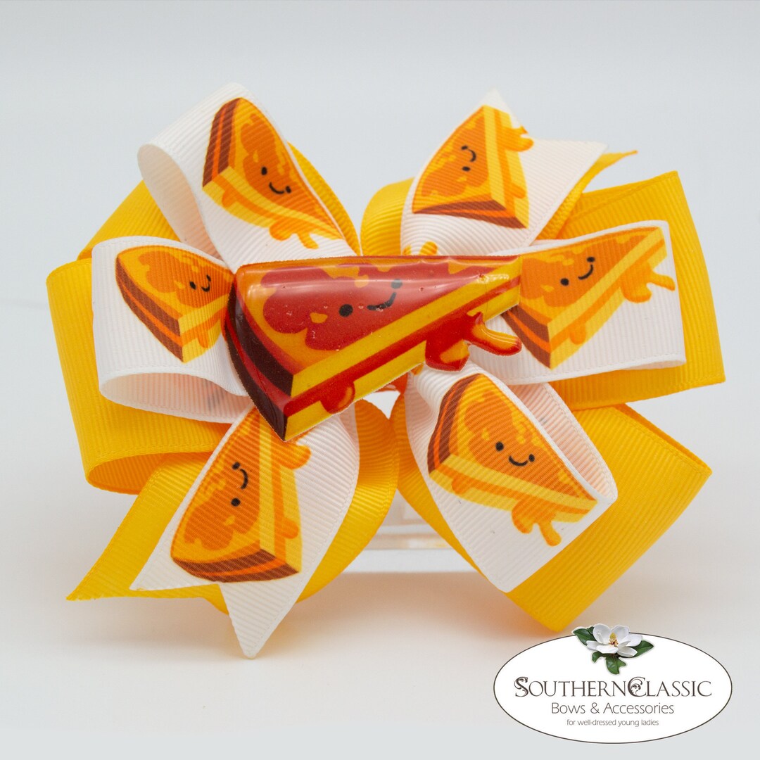 Grilled Cheese Bow | Yellow and White Printed Ribbon | Resin Grilled ...