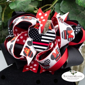 Mickey and Minnie Inspired Firefighter Stacked Boutique Hair Bow ...