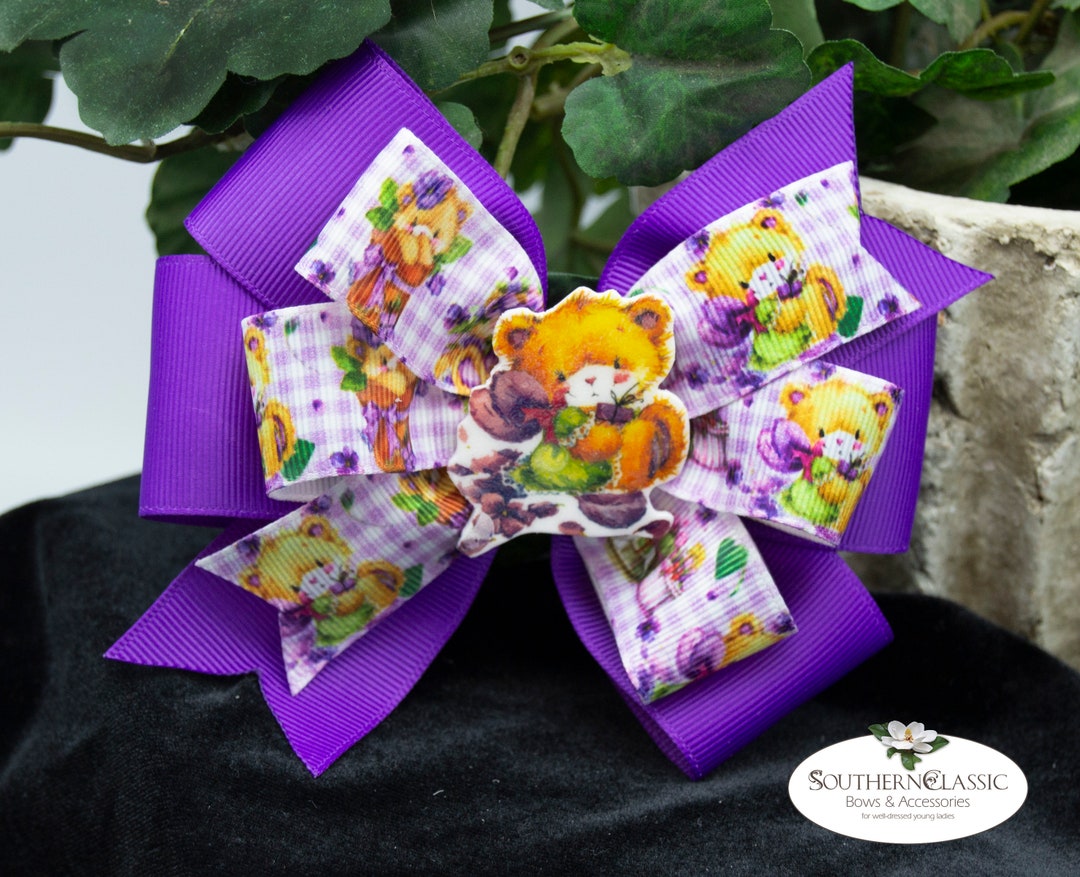 Purple Checks and Vintage Teddy Bears Stacked Boutique Hair - Etsy