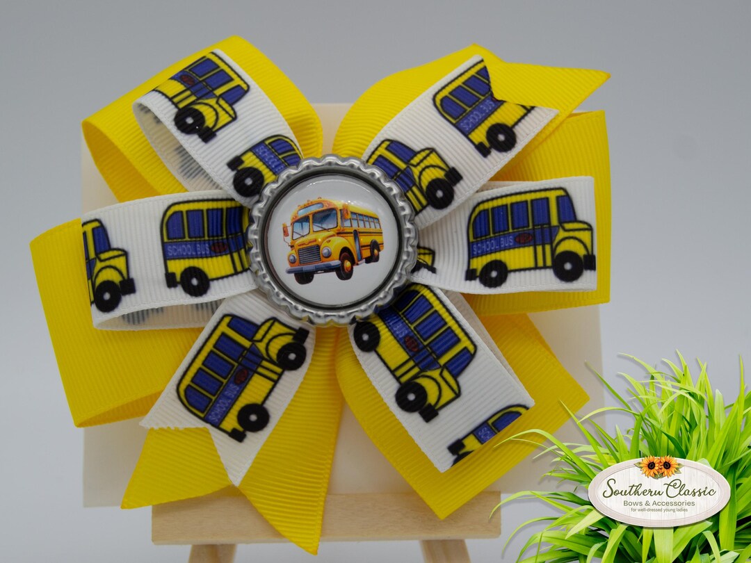 School Bus Hair Bow: Stacked Pinwheel, Bottle Cap Center - Etsy