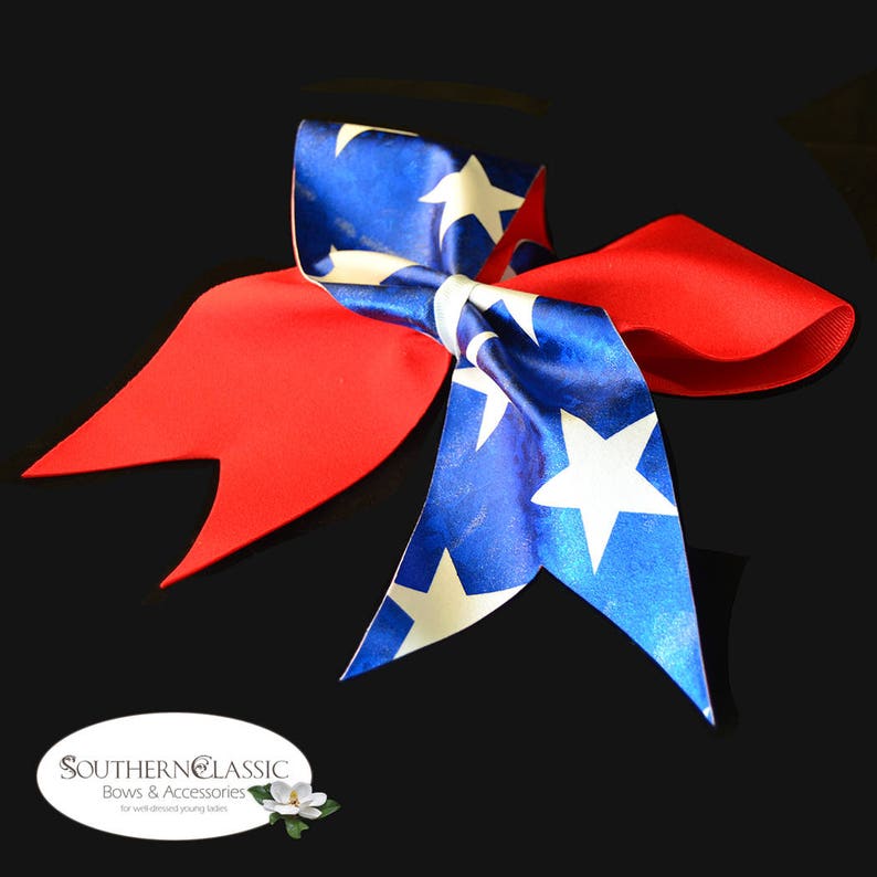 Tick Tock Cheer Bow Red White and Blue With Big White Stars - Etsy