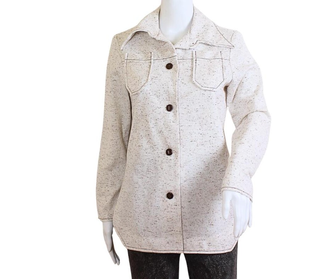 BARRYMORE COLLAR SHIRT | 60s 70s Collar Marled Speckled Beige Shacket ...