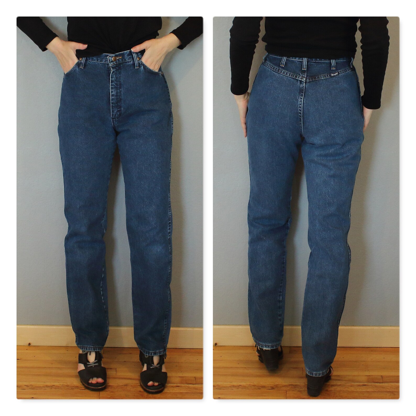 WRANGLER Jeans/waist 28-29 Inches/ Straight Leg Dark Wash - Etsy