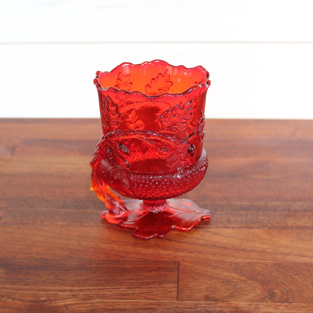 RED MOSSER GLASS | Acorn Spooner, Forest, Water Glass, Oak, Vintage, - Etsy