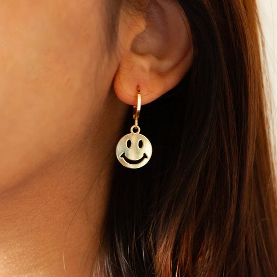 Smiley Face Dangle Earrings Happy Face Hoop Earrings Emoji - Etsy