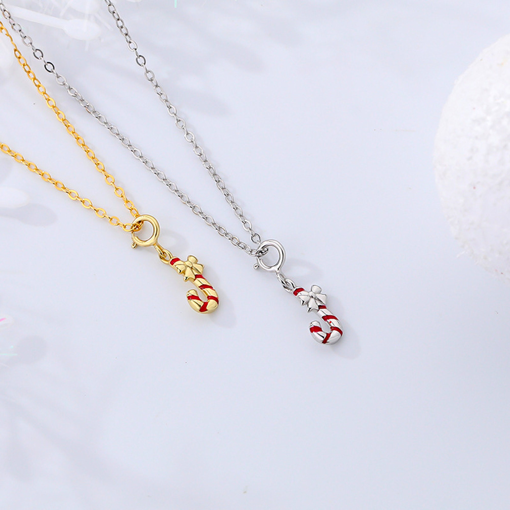 Dainty Christmas Candy Cane Necklace, Cable Chain Necklace, Minimalist ...