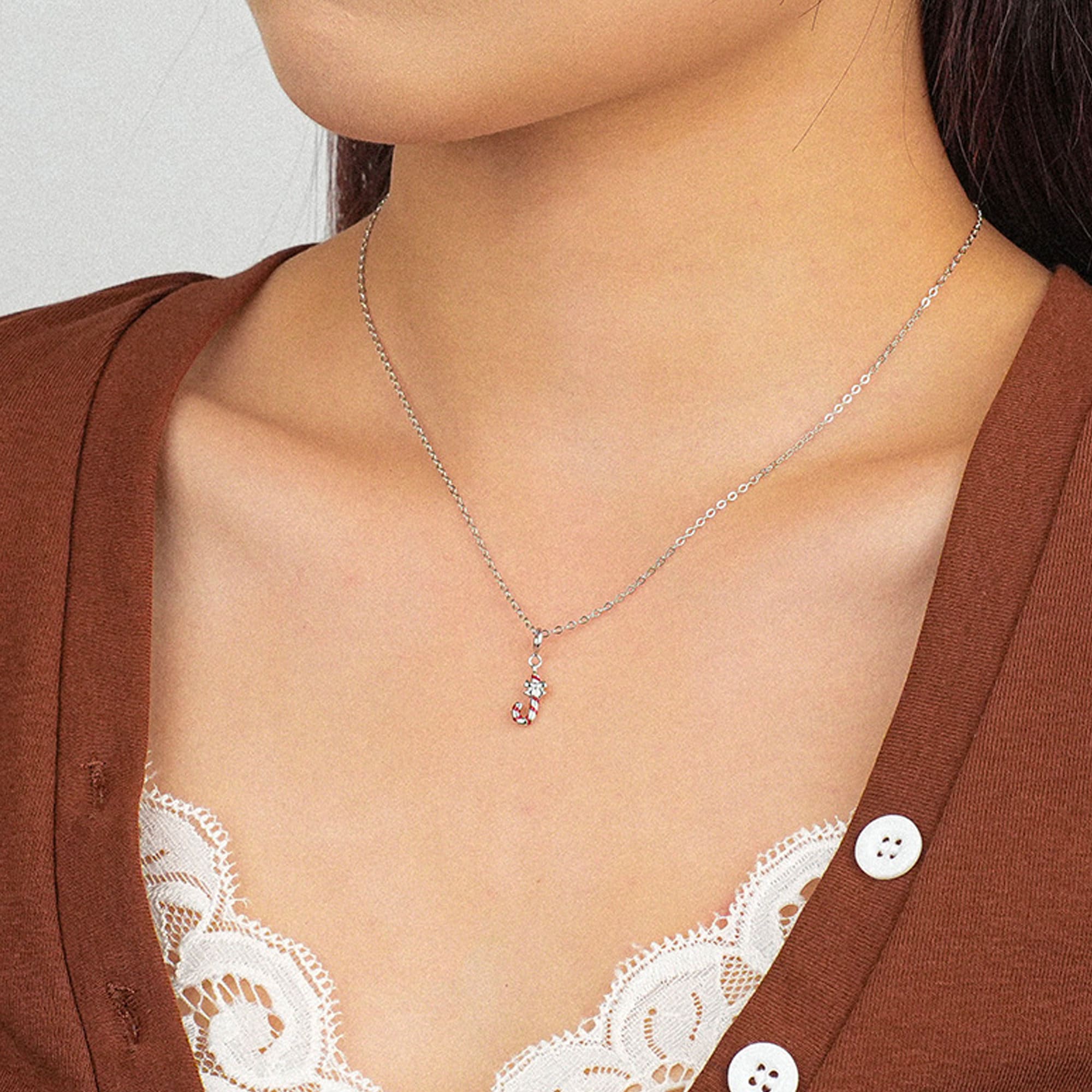 Dainty Christmas Candy Cane Necklace, Cable Chain Necklace, Minimalist ...