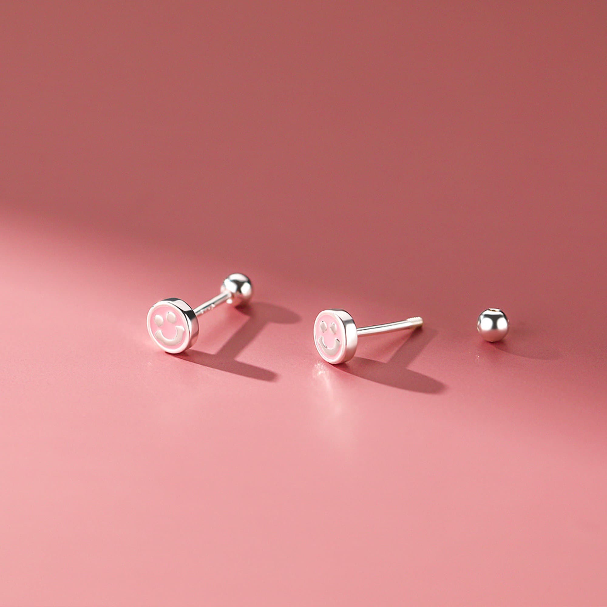 Smiley Face Stud Earrings, Screw Back Stud Earrings, Tiny Silver Stud ...