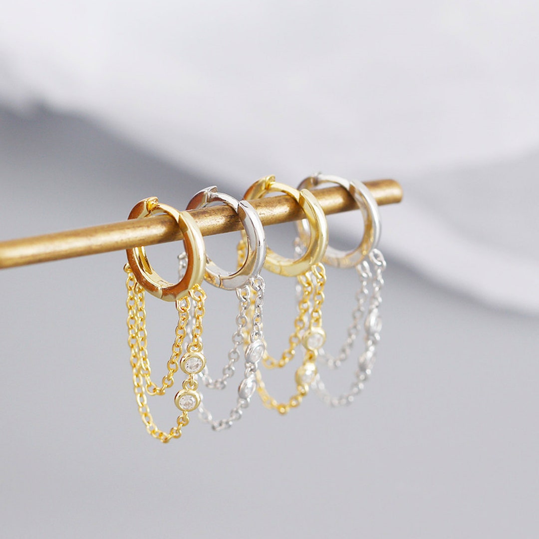 Dainty Chain Dangle Hoop Earrings Chain Drop Earrings - Etsy Australia