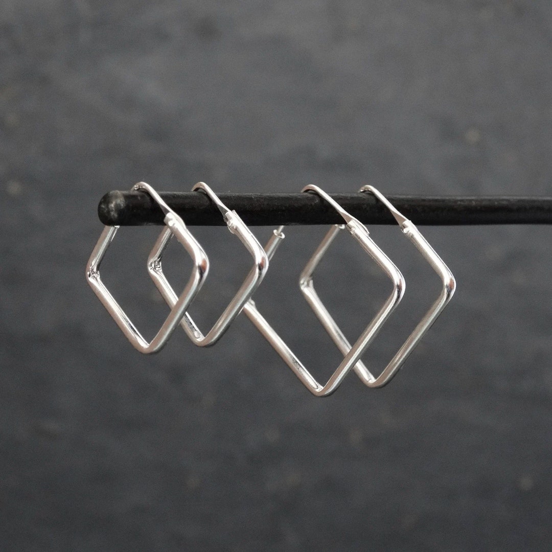Sterling Silver Square Hoop Earrings Square Hoops Geometric - Etsy