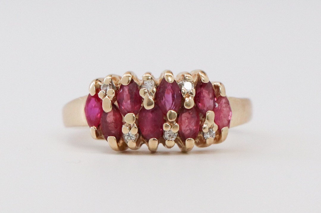Vintage Ruby and Diamond Multistone Stacking Ring - 14K Yellow Gold ...