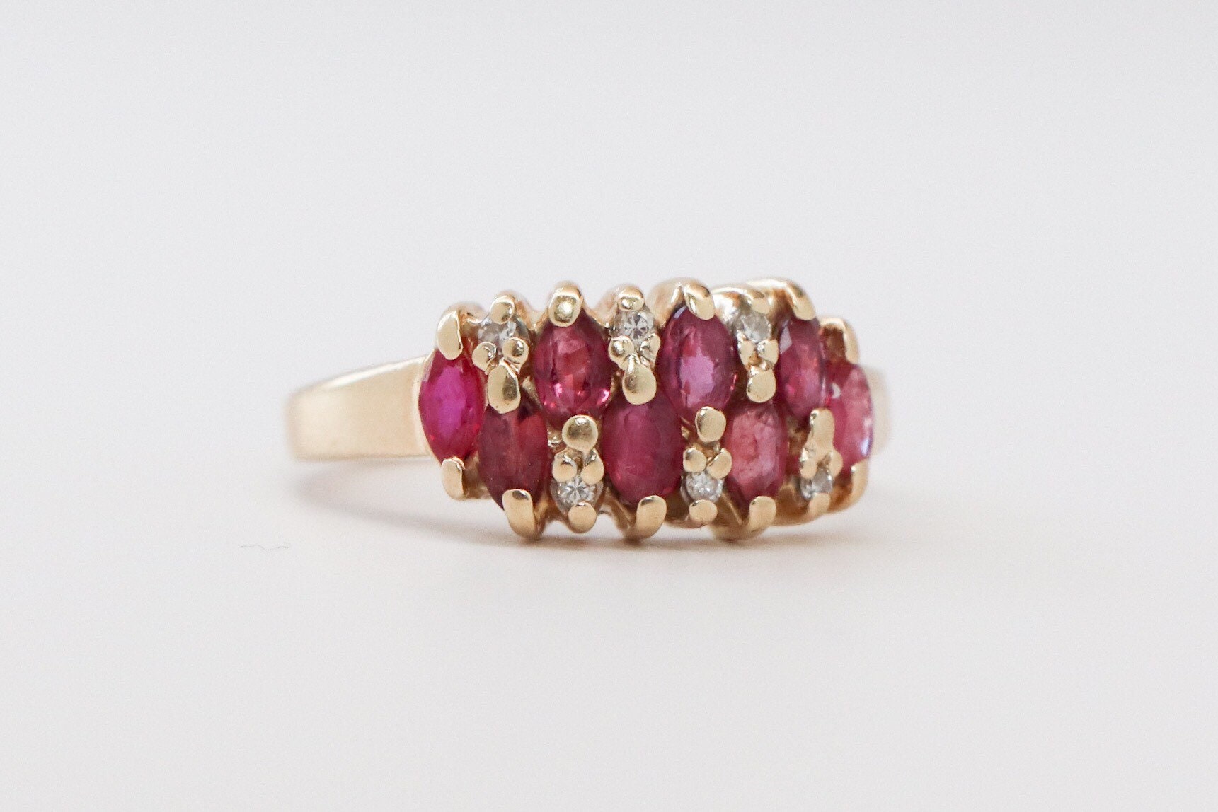 Vintage Ruby and Diamond Multistone Stacking Ring - 14K Yellow Gold ...