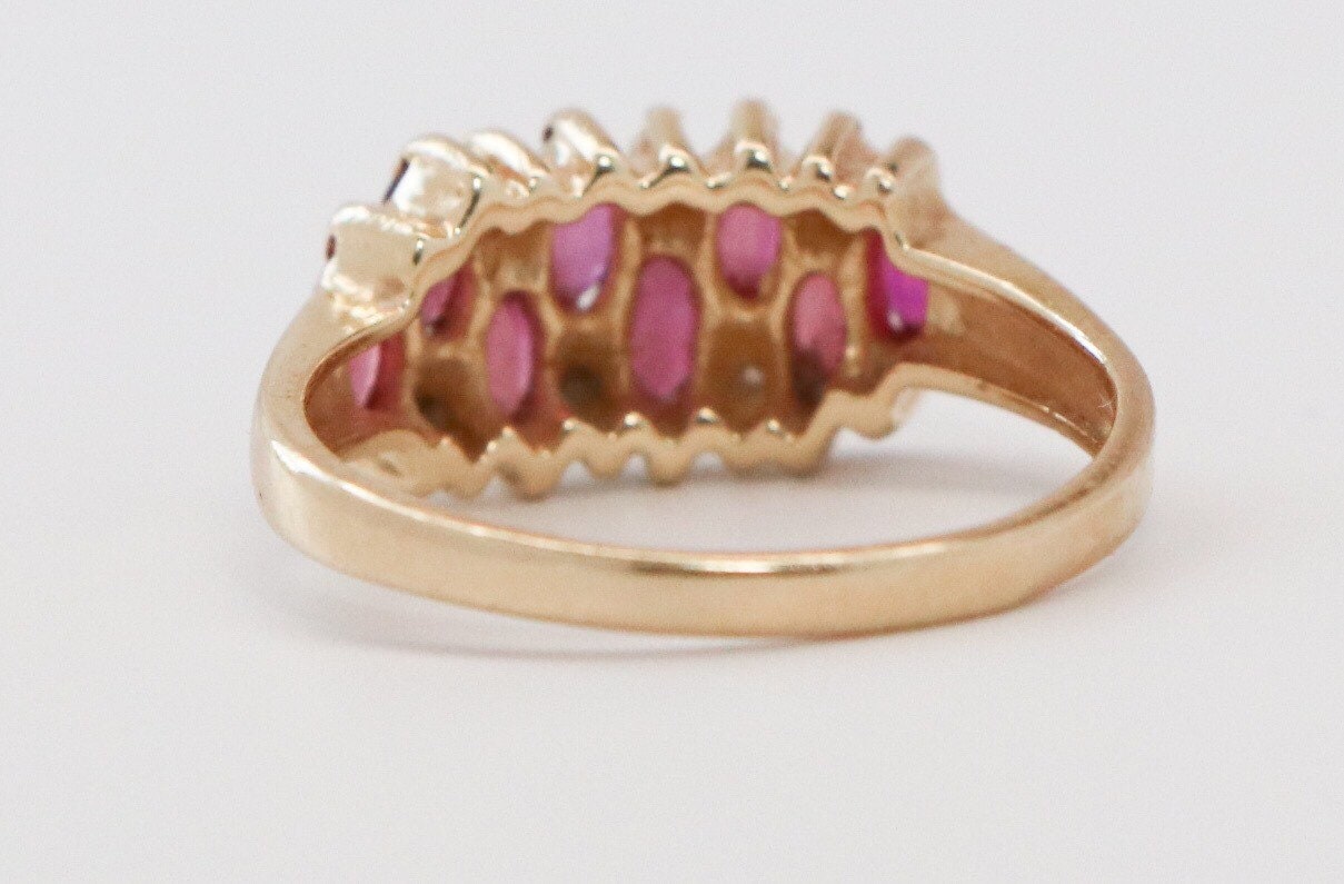 Vintage Ruby and Diamond Multistone Stacking Ring - 14K Yellow Gold ...