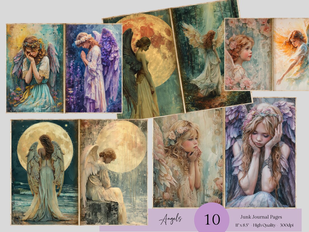 Vintage Angel Junk Journal Pages, Digital Scrapbook Paper, Heavenly ...