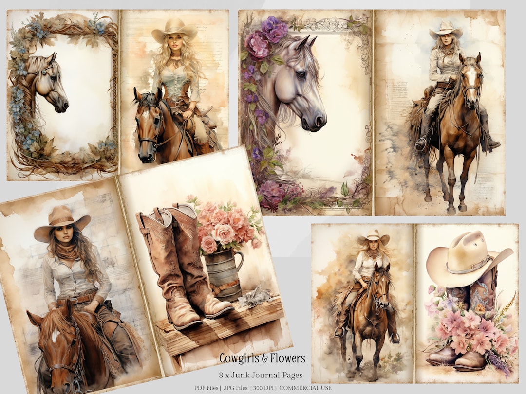 Watercolour Western Junk Journal Printable Pages, Cowboy Junk Journal ...