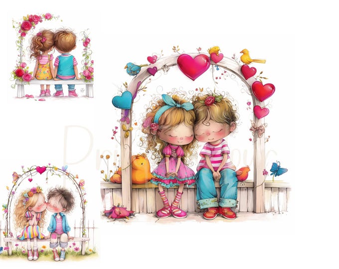 Quirky Valentine Boy Portrait Clipart 10 High Res Watercolor Jpgs for ...