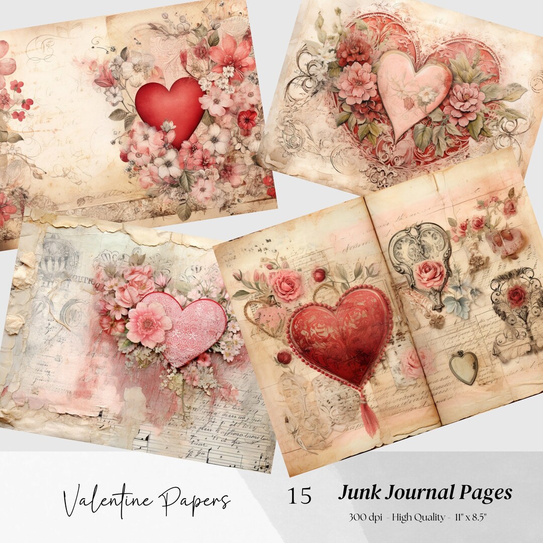 Valentine Junk Journal Valentines Day Papers Collage Printable Junk