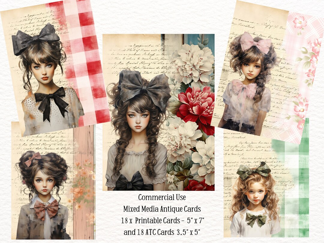 Girls Printable Cards, Girls Mixed Media, Card Making Girls, Card ...