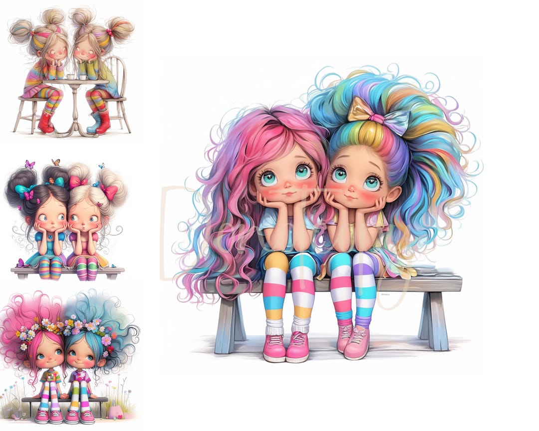 Best Friends, Little Girls Clip Art 15 High Res Watercolor Jpgs for ...