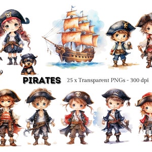 25 Pirates Watercolour Clipart PNG Cute Pirates Kids Pirate Birthday ...