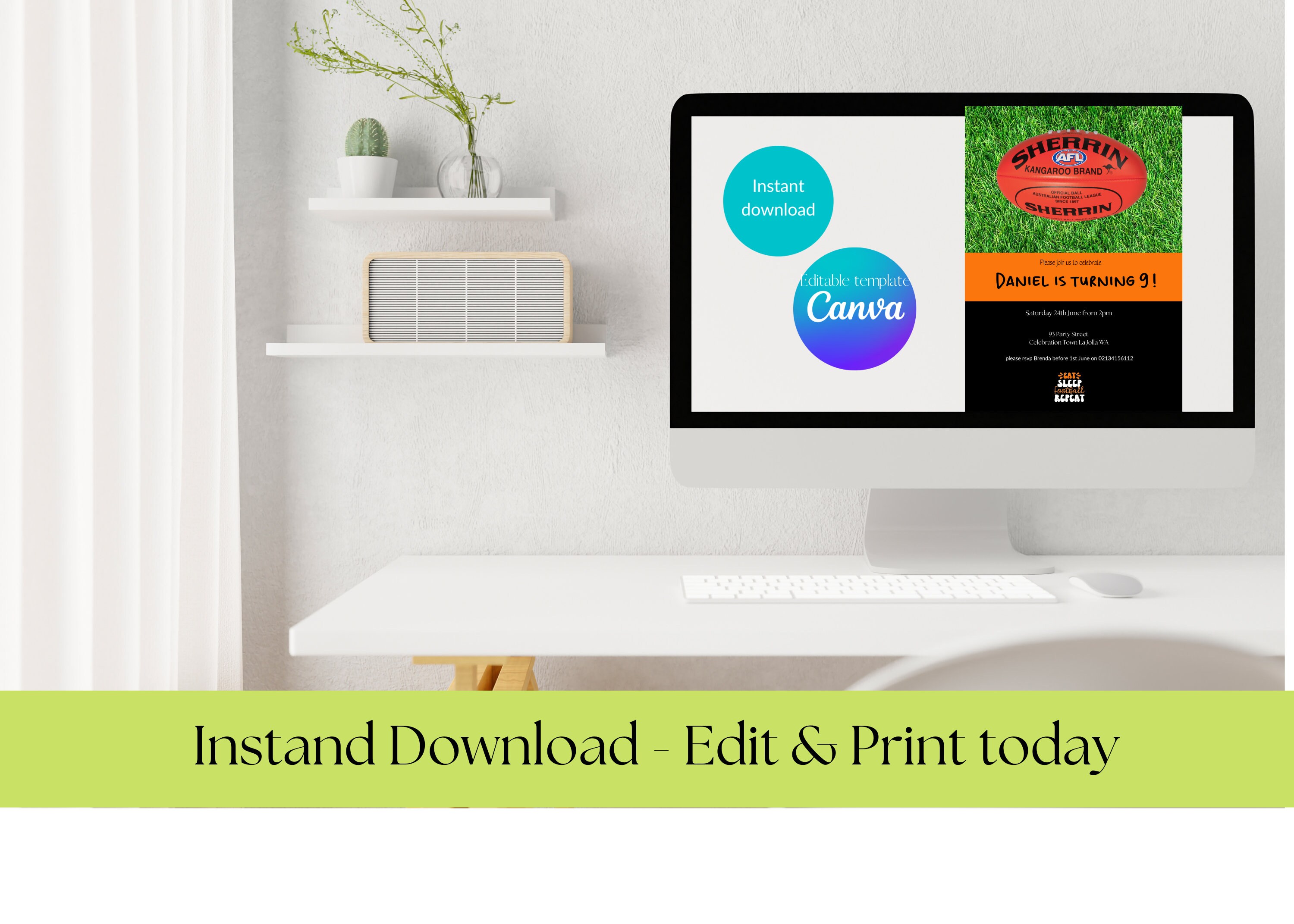 AFL Birthday Invitation: Aussie Rules Party, Editable Template (digital ...