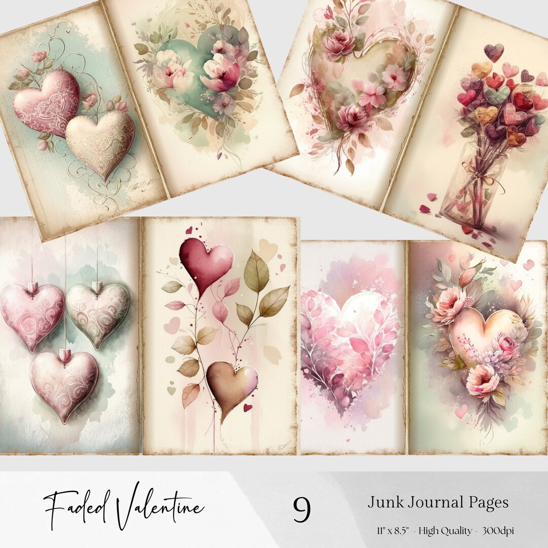 Valentine's Day Papers Collage Printable Junk Journal, Valentine Junk ...