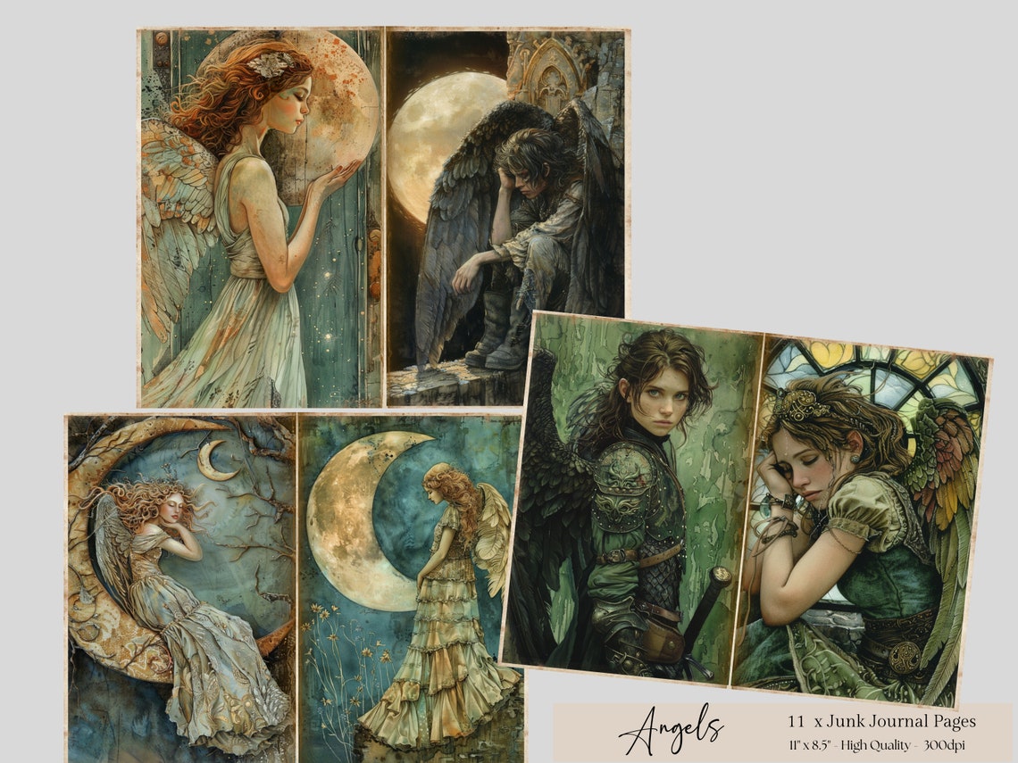 Vintage Angel Junk Journal Pages, Digital Scrapbook Paper, Heavenly ...