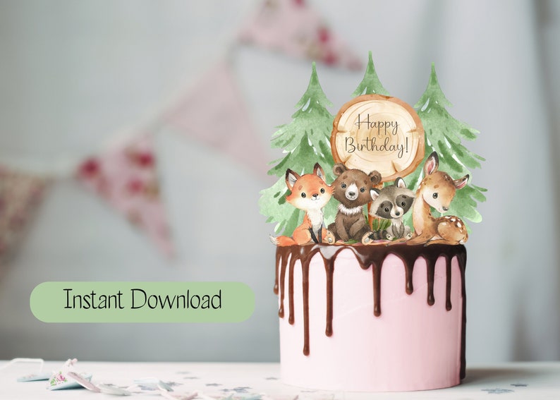 Woodland Animals Cake Topper, Birthday Party Decor (digital Download ...