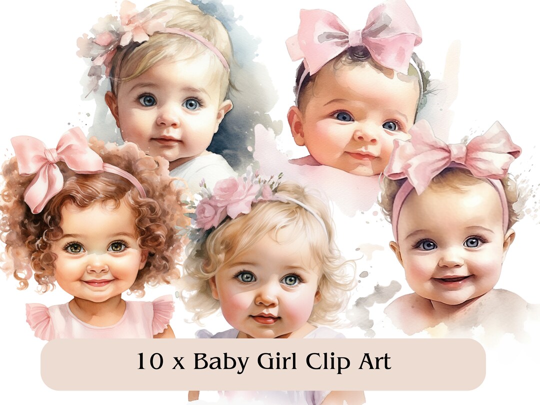 Watercolor Baby Girl Clipart Bundle: Baby Shower Graphics (digital ...