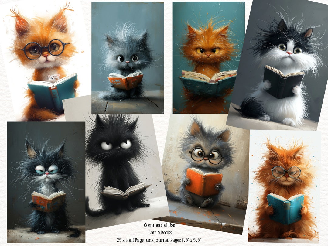 Cats Junk Journal, Cats With Books Junk Journal, Printable Cat Journal ...
