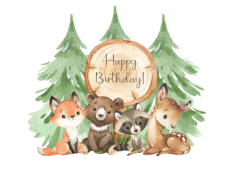 Woodland Animals Cake Topper, Birthday Party Decor (digital Download ...